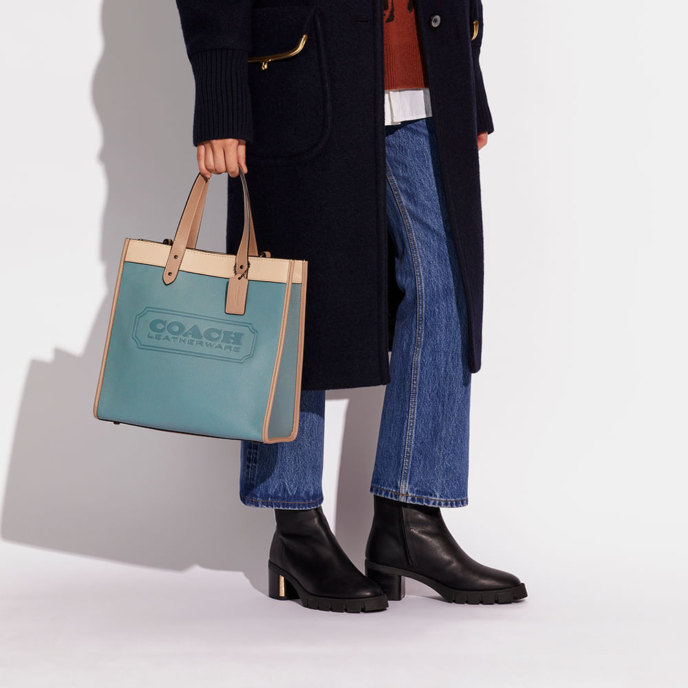 Bolsa Field Tote Colorblock Coach Azul - coach