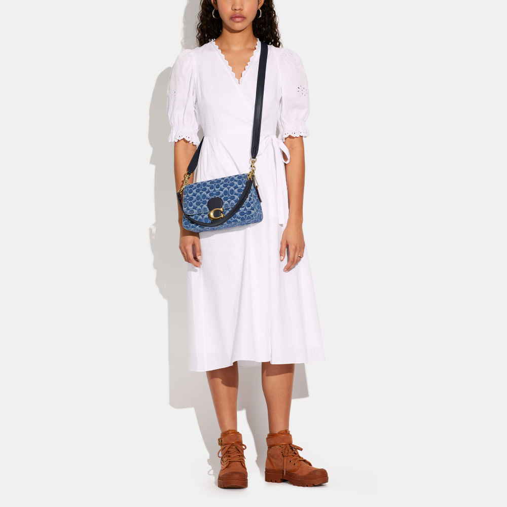 Bolsa Soft Tabby Signature Denim Coach Azul - coach