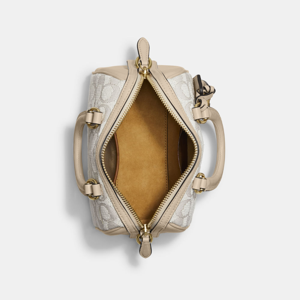 Bolsa Ruby Satchel 18 Jacquard Signature Coach Bege - coach