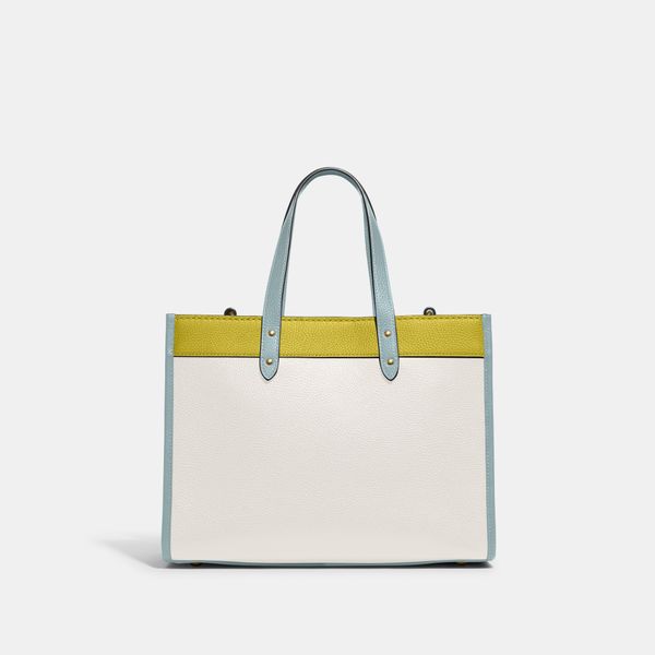 Bolsa Field Tote 30 Colorblock Coach Azul - coach