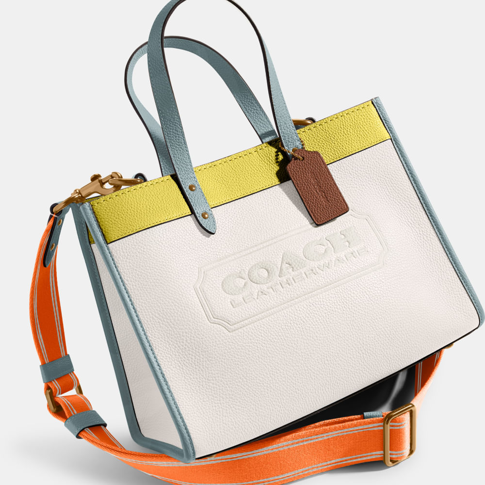 Bolsa Field Tote 30 Colorblock Coach Azul - coach