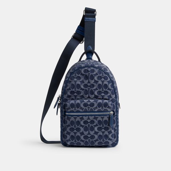 Mochila Charter Pack Signature Denim Coach Azul - coach
