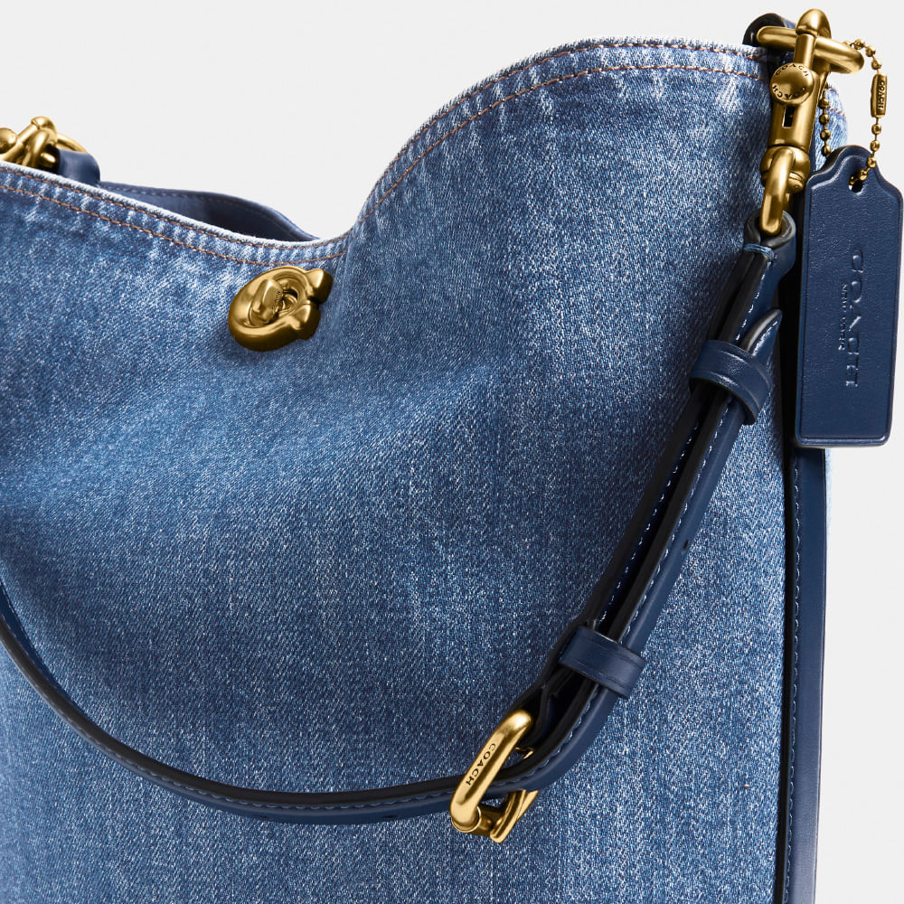 Bolsa Willow Soft Bucket Denim Coach Azul - coach